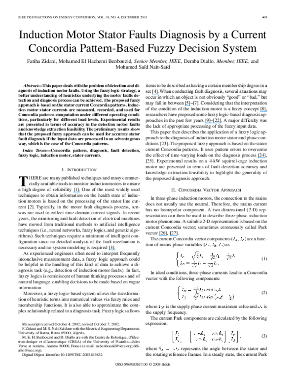 (PDF) Induction motor stator faults diagnosis by a current Concordia ...