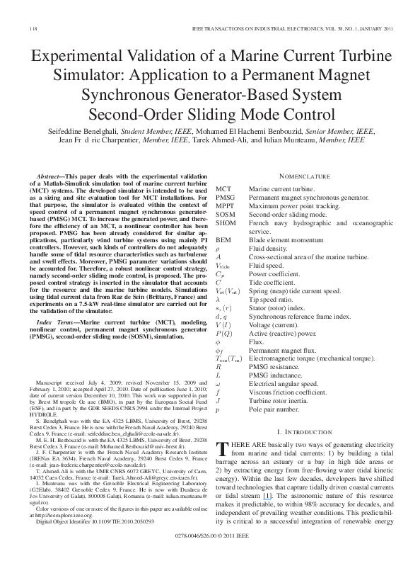 (PDF) Experimental Validation of a Marine Current Turbine Simulator: Application to a PMSG-Based ...