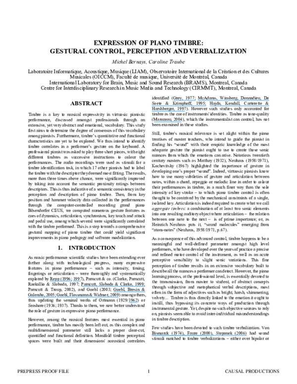 (PDF) Expression of piano timbre: gestural control, perception and ...