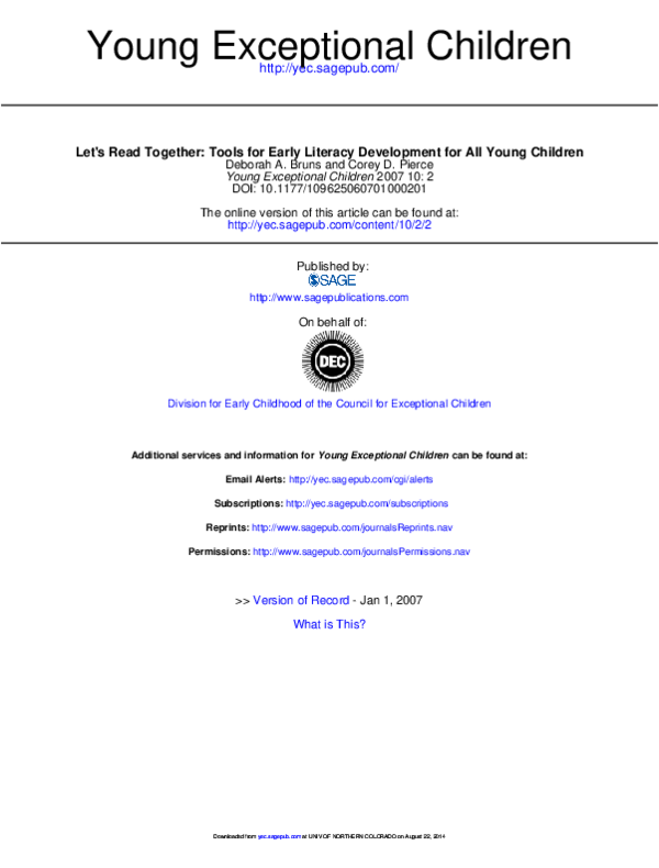 (PDF) Letters, Sounds, and Shared reading: Tools for early literacy ...