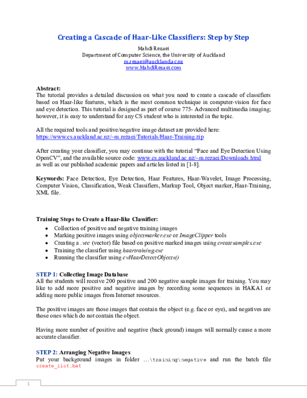 (PDF) Tutorial- Creating a Cascade of Haar-like Classifiers: Step by Step