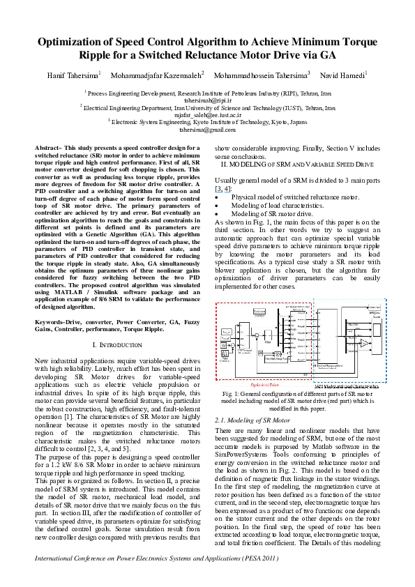 Pdf Optimization Of Speed Control Algorithm To Achieve Minimum Torque