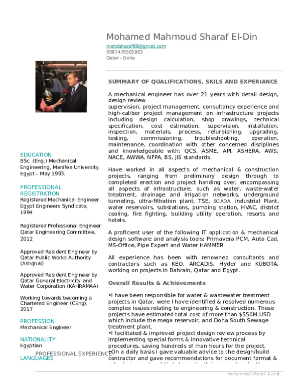 (DOC) Hyder Consulting Middle East – ARCADIS, Doha Qatar: From June ...