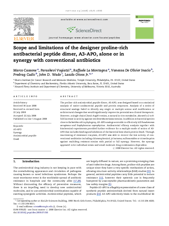 (PDF) Scope and limitations of the designer proline-rich antibacterial ...
