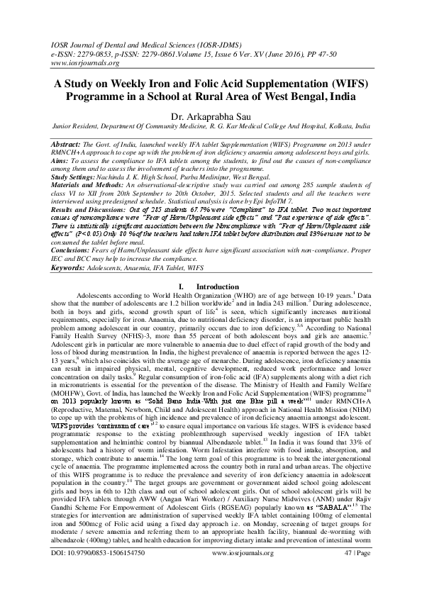 (PDF) A Study on Weekly Iron and Folic Acid Supplementation (WIFS ...