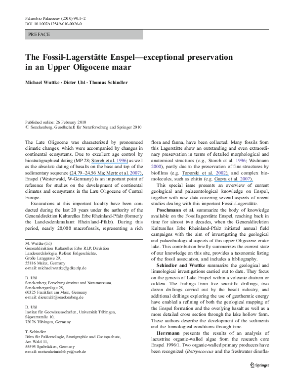 (PDF) The Fossil-Lagerstätte Enspel—exceptional preservation in an ...