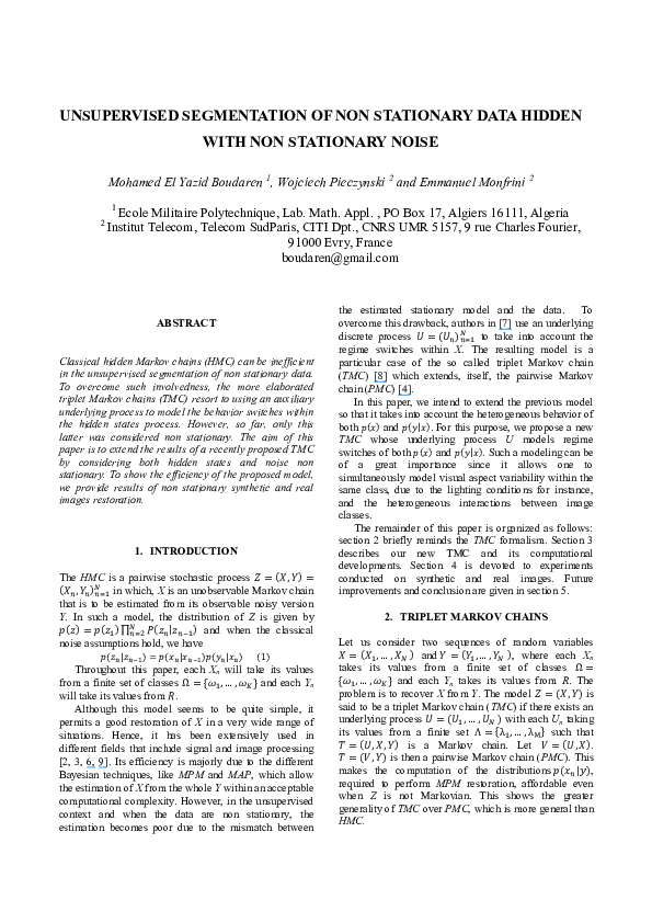 (PDF) Unsupervised segmentation of non stationary data hidden with non stationary noise