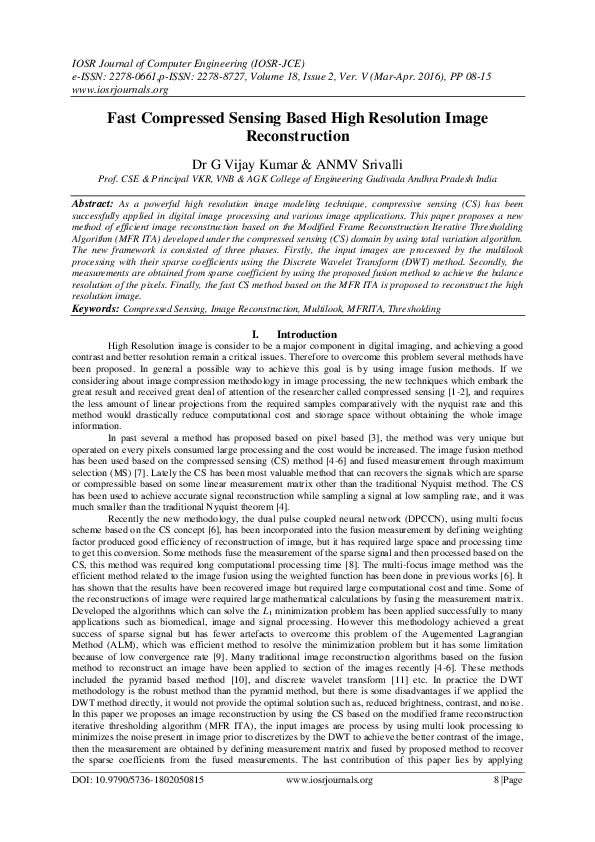 (PDF) Fast Compressed Sensing Based High Resolution Image Reconstruction