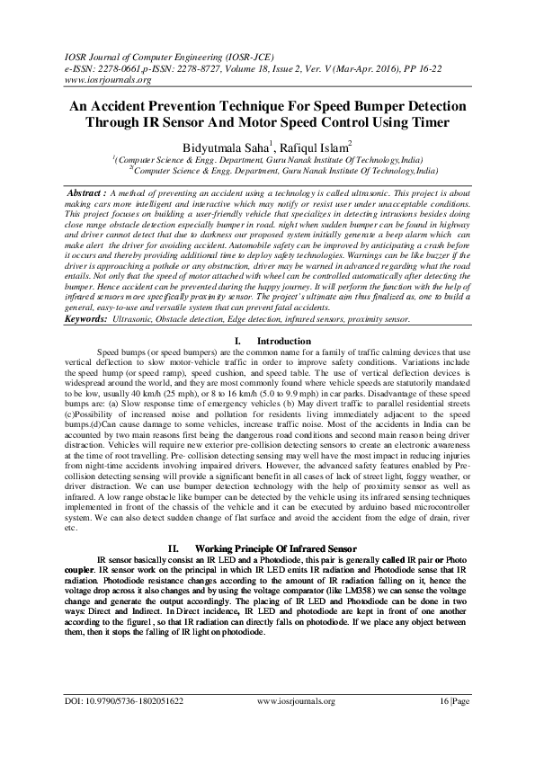 (PDF) An Accident Prevention Technique For Speed Bumper Detection ...