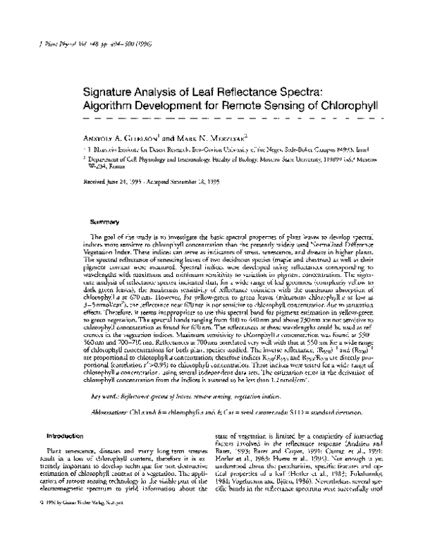 (PDF) Signature Analysis of Leaf Reflectance Spectra: Algorithm Development for Remote Sensing ...