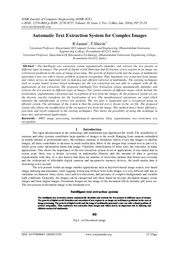 Pdf Automatic Text Extraction System For Complex Images Iosr Journals