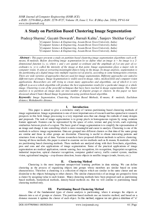 (PDF) A Study on Partition Based Clustering Image Segmentation