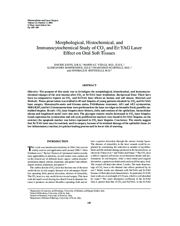 (PDF) Morphological, Histochemical, and Immunocytochemical Study of CO 2 and Er:YAG Laser Effect ...