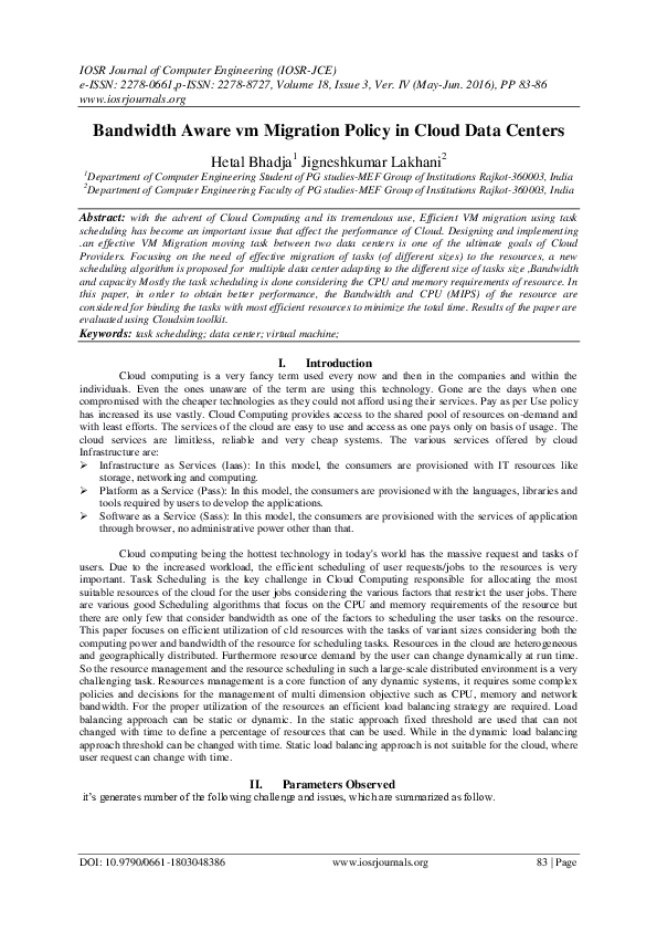 Pdf Bandwidth Aware Vm Migration Policy In Cloud Data Centers