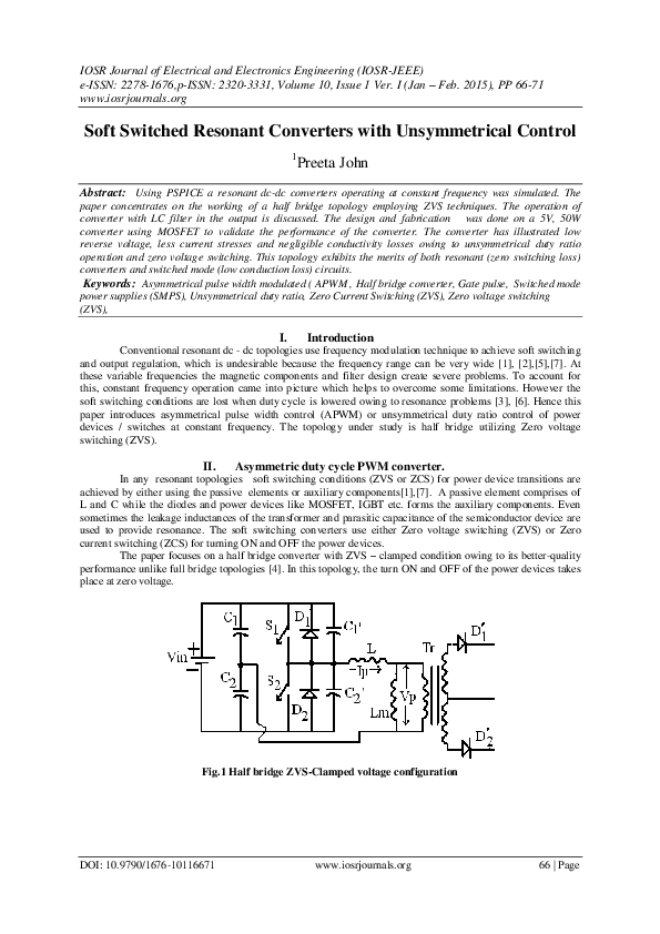 (PDF) Soft Switched Resonant Converters with Unsymmetrical Control