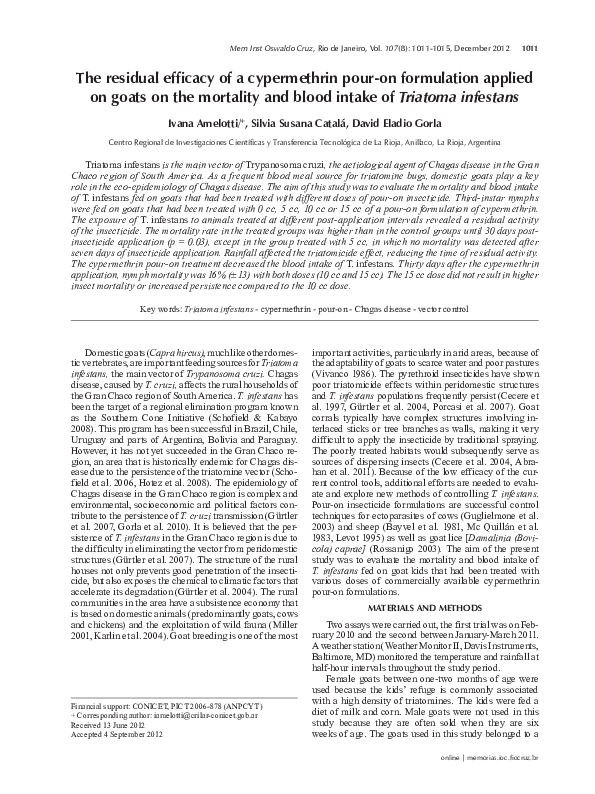 (PDF) The residual efficacy of a cypermethrin pour-on formulation applied on goats on the ...