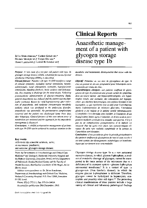 (PDF) Anaesthetic management of a patient with glycogen storage disease ...