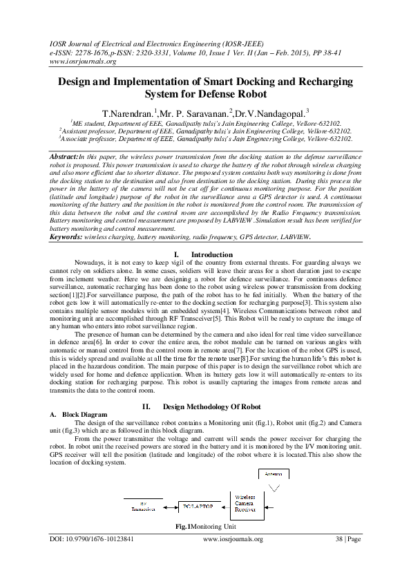 Pdf Design And Implementation Of Smart Docking And Recharging System For Defense Robot