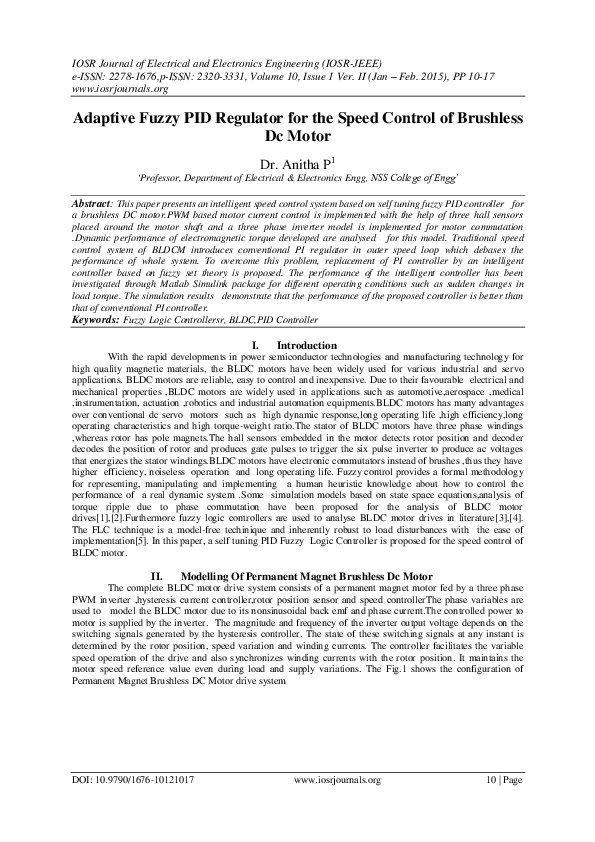 (PDF) Adaptive Fuzzy PID Regulator for the Speed Control of Brushless ...