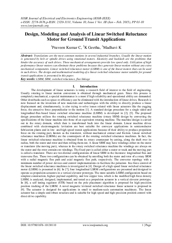 Pdf Design Modeling And Analysis Of Linear Switched Reluctance Motor For Ground Transit