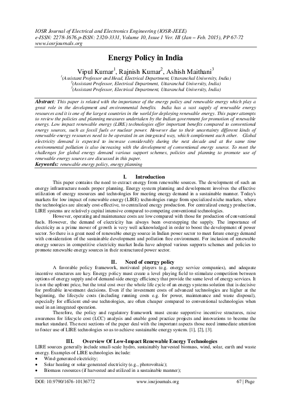 (PDF) Energy Policy in India