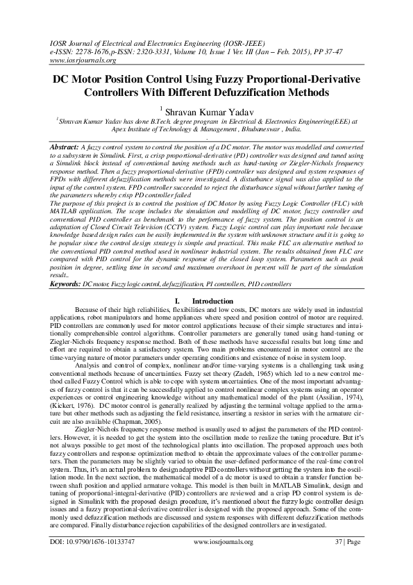 (PDF) DC Motor Position Control Using Fuzzy Proportional-Derivative ...