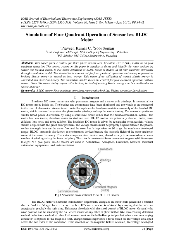 (PDF) Simulation of Four Quadrant Operation of Sensor less BLDC Motor