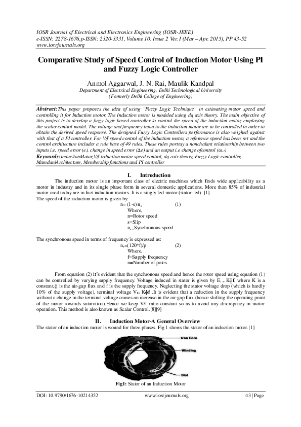 (PDF) Comparative Study of Speed Control of Induction Motor Using PI and Fuzzy Logic Controller