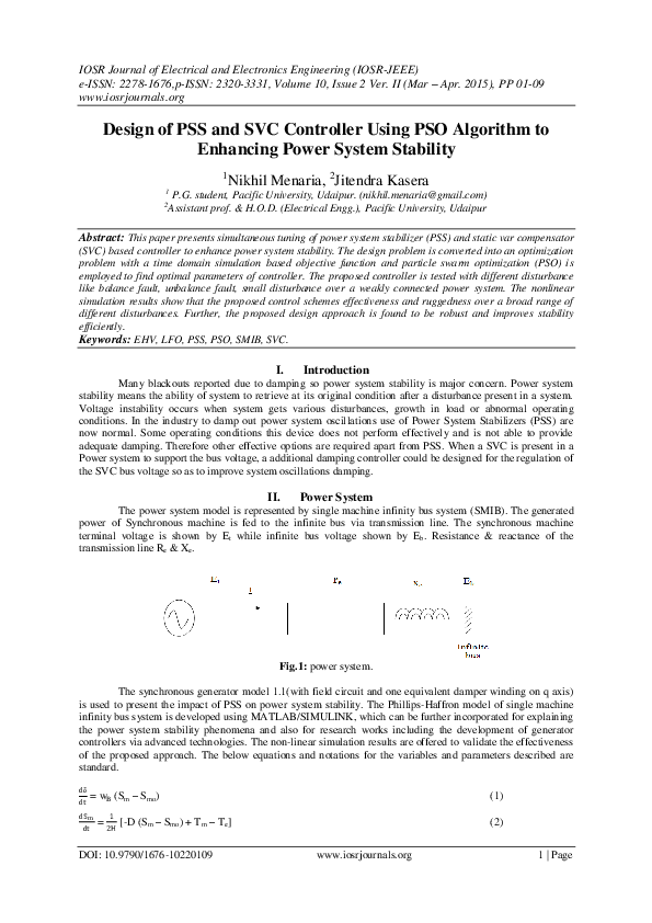 Pdf Design Of Pss And Svc Controller Using Pso Algorithm To Enhancing