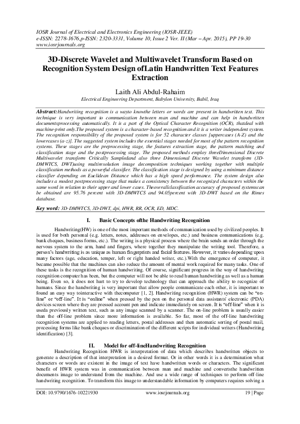 Pdf 3d Discrete Wavelet And Multiwavelet Transform Based On Recognition System Design Oflatin