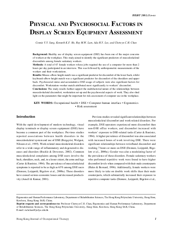 (PDF) Physical and Psychosocial Factors in Display Screen Equipment ...