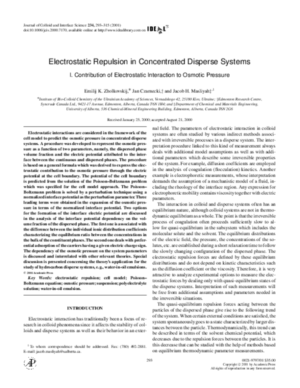 (PDF) Electrostatic Repulsion in Concentrated Disperse Systems I ...