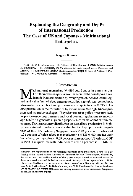 (PDF) Explaining the geography and depth of international production ...