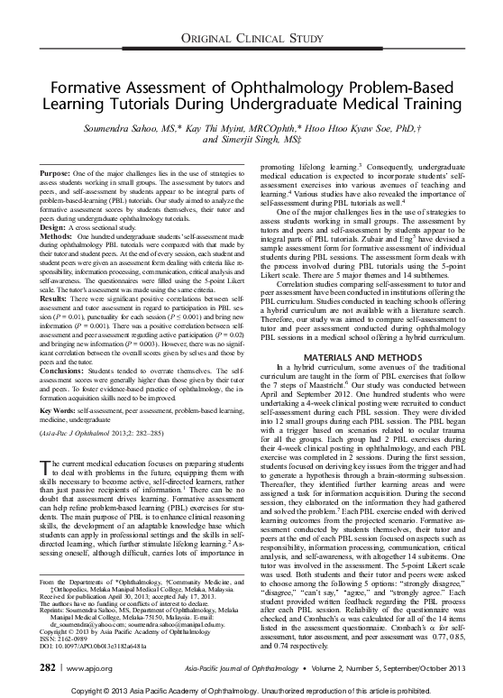 (PDF) Formative Assessment of Ophthalmology Problem-Based Learning Tutorials During ...