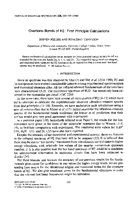 (PDF) Overtone bands of H3+: First principle calculations