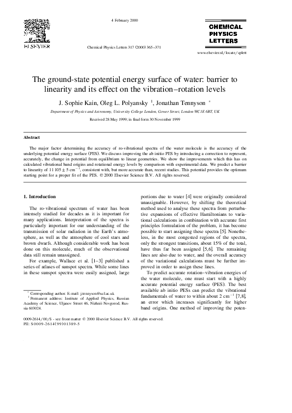 (PDF) The ground-state potential energy surface of water: barrier to ...