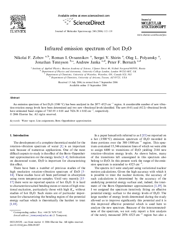 (PDF) Infrared emission spectrum of hot D2O