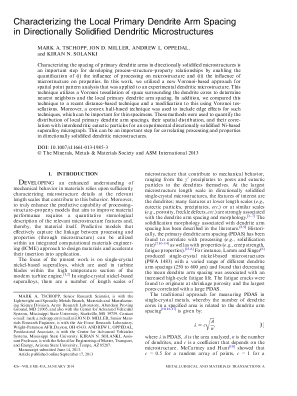 (PDF) Characterizing the Local Primary Dendrite Arm Spacing in ...