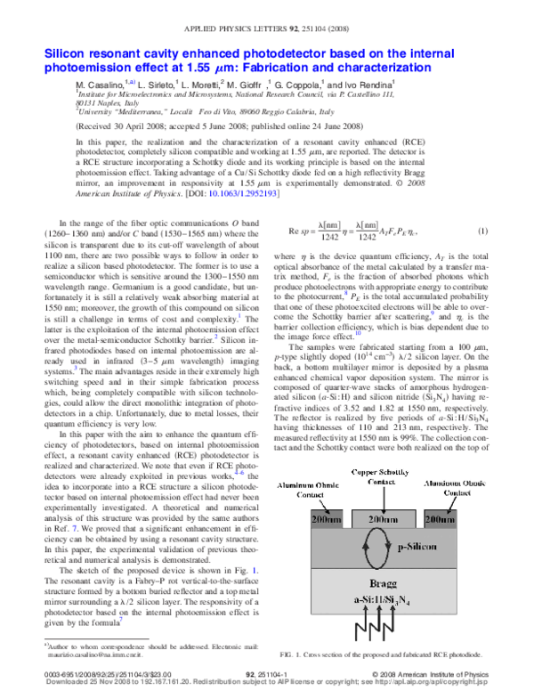 (PDF) SILICON RESONANT CAVITY ENHANCED PHOTODETECTOR AT 1.55 μm
