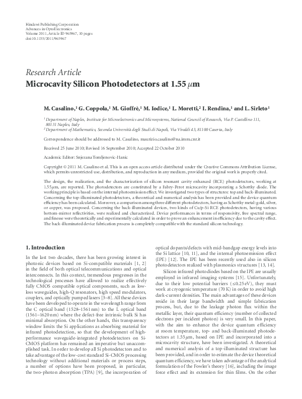 (PDF) Microcavity Silicon Photodetectors at 1.55 μm