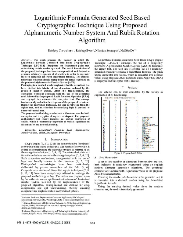 (PDF) Logarithmic Formula Generated Seed Based Cryptographic Technique ...