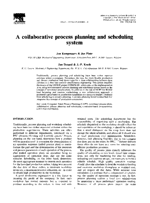 (PDF) A collaborative process planning and scheduling system