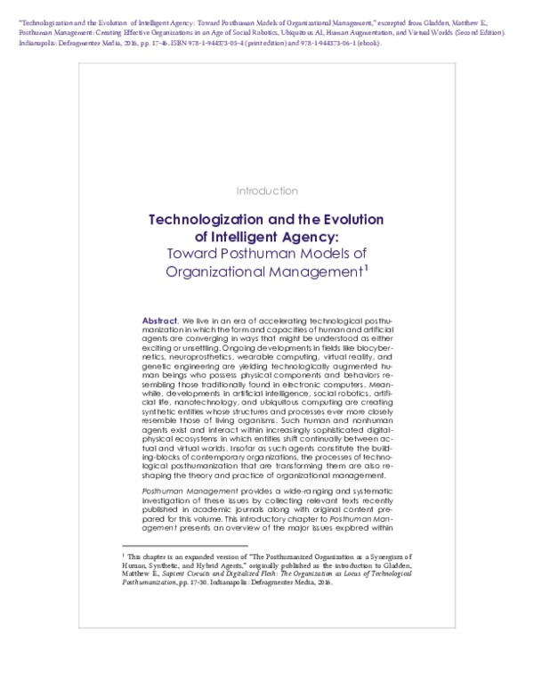 (PDF) Technologization and the Evolution of Intelligent Agency: Toward ...