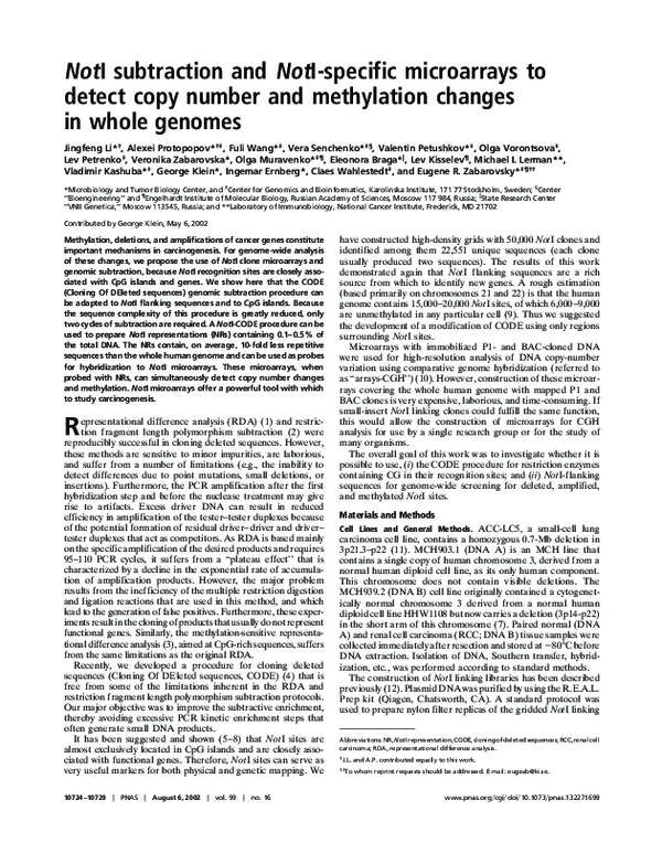 (PDF) NotI subtraction and NotI-specific microarrays to detect copy number and methylation ...