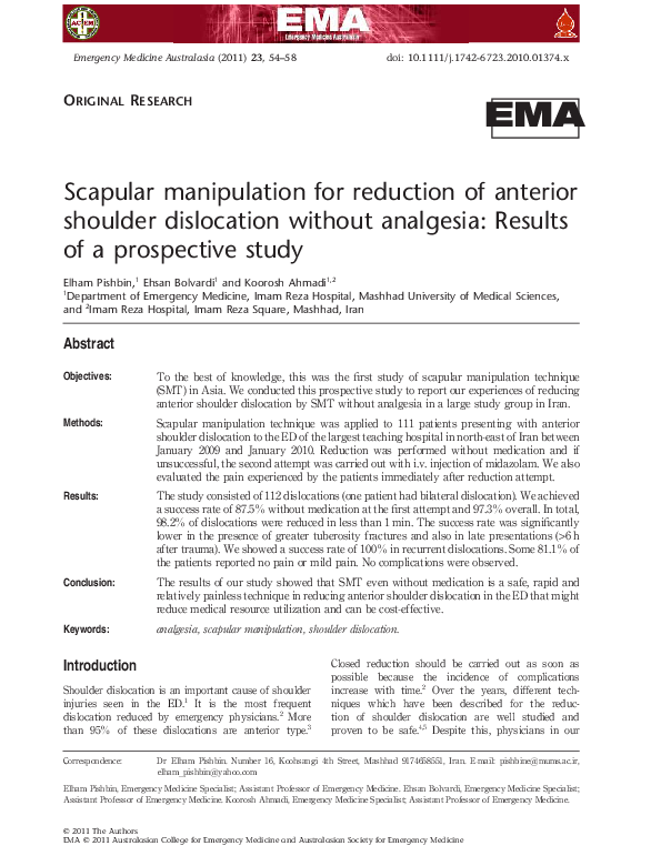 (PDF) Scapular manipulation for reduction of anterior shoulder ...