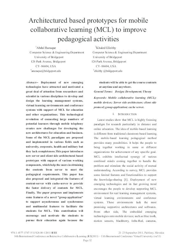 (PDF) Architecture based prototypes for mobile collaborative learning (MCL) to improve ...