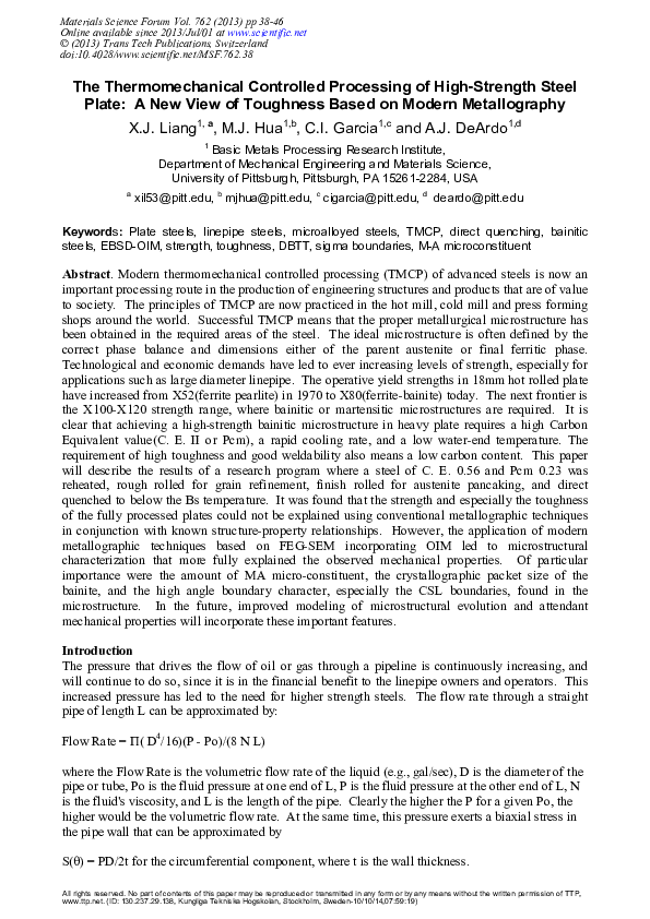 (PDF) The Thermomechanical Controlled Processing of High-Strength Steel ...
