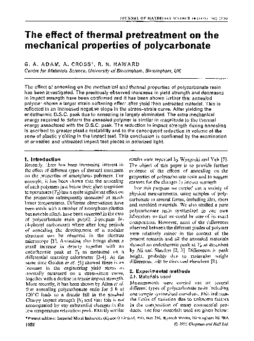 (PDF) The effect of thermal pretreatment on the mechanical properties of polycarbonate