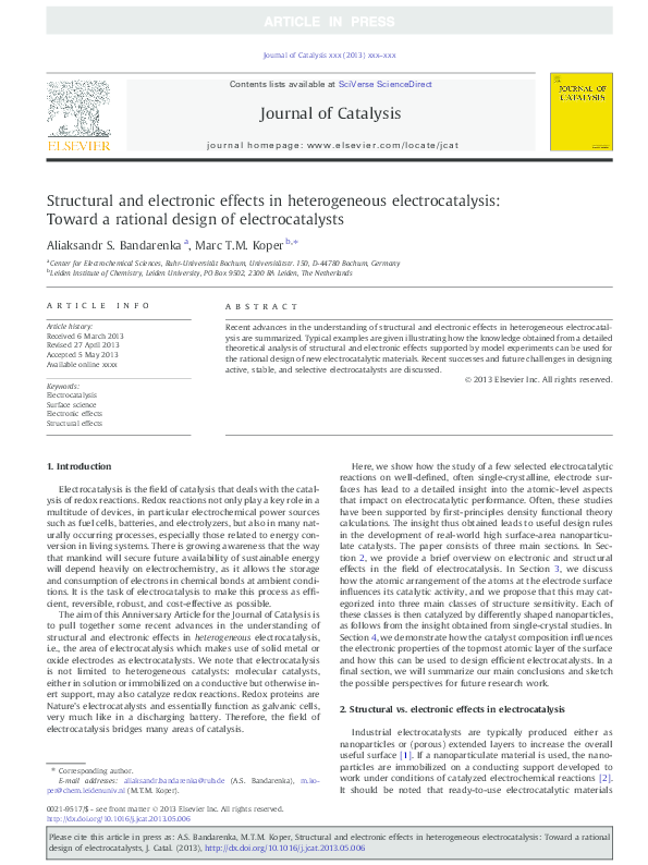 (PDF) Structural and electronic effects in heterogeneous electrocatalysis: Toward a rational ...