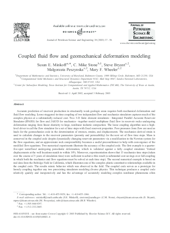 (PDF) Coupled fluid flow and geomechanical deformation modeling